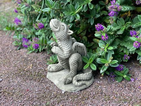 Cute Dragon Stone Statue Stone Garden Snoozing Dragon Statue Etsy Uk
