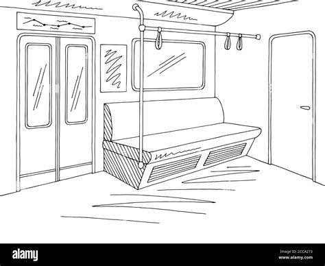 Train Interior Graphic Metro Subway Black White Sketch Illustration