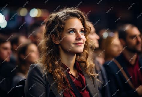 Premium Ai Image A Woman Sitting In Front Of A Crowd Of People