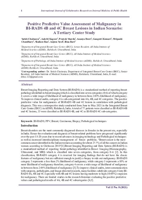 Pdf Positive Predictive Value Assessment Of Malignancy In Bi Rads 4b And 4c Breast Lesions In
