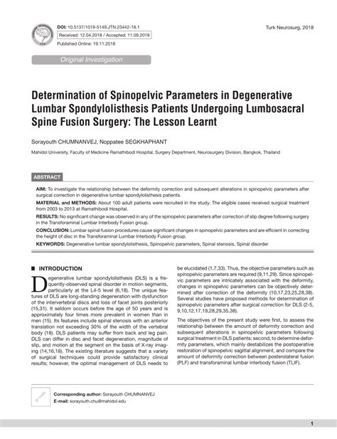 Pdf Determination Of Spinopelvic Parameters In Degenerative Lumbar
