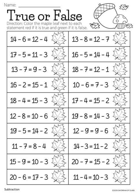 Fall Equality Or Inequality Additionsubtraction Math Practice Worksheet