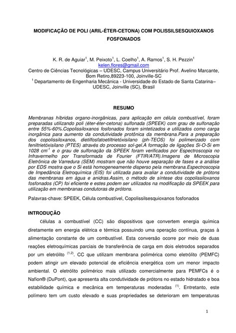 Pdf Modificação De Poliaril éter Cetona Com Polisilsesquioxanos