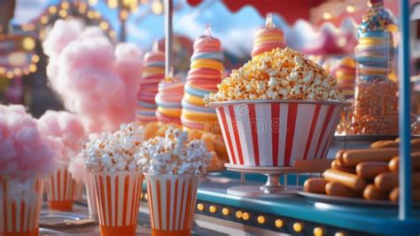 Colorful Carnival Food Stall Offering Delicious Popcorn And Treats