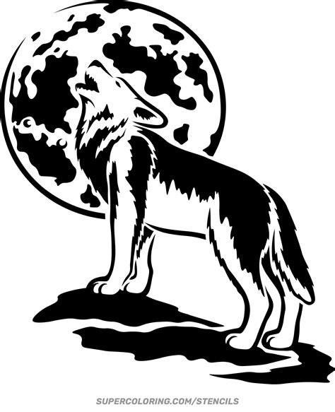 Stencil Of Wolf Howling At Moon Free Printable Papercraft Templates