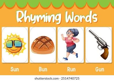 Sun Bun Run Gun Rhyming Words Stock Vector Royalty Free 2502571609