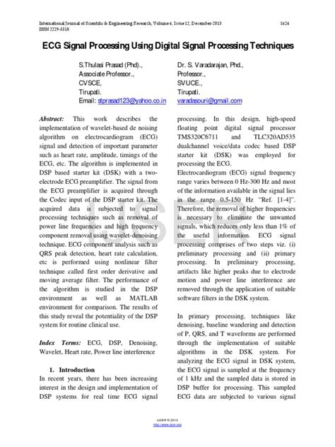 ecg signal processing using digital signal processing techniques pdf