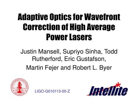 Ppt Adaptive Optics For Wavefront Correction Of High Average Power