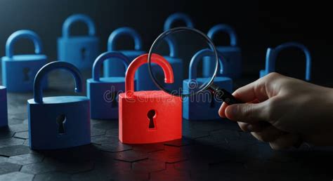 Red Vulnerability A Dramatic Close Up Of A Single Unlocked Lock Stock