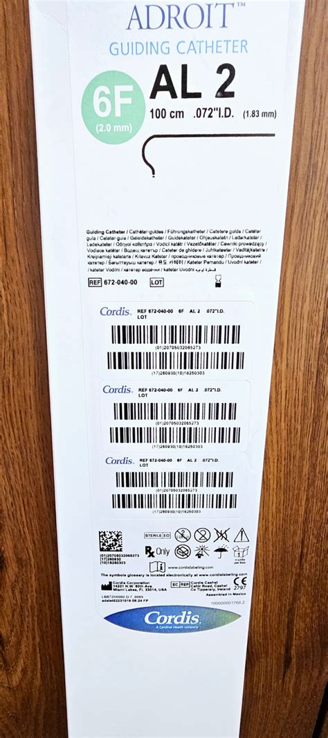 Cordis 67204000 Adroit ® Al2 072 Id Ptfe Guiding Catheter 100cm 6fr