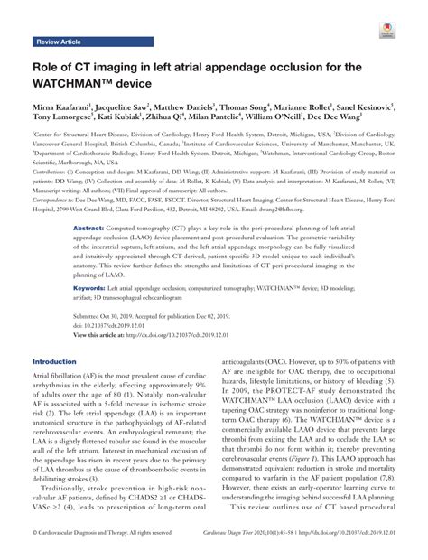 Pdf Role Of Ct Imaging In Left Atrial Appendage Occlusion For The