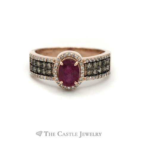 Effy Oval Ruby Ring With Chocolate And White Diamond Accents In 14k Rose The Castle Jewelry