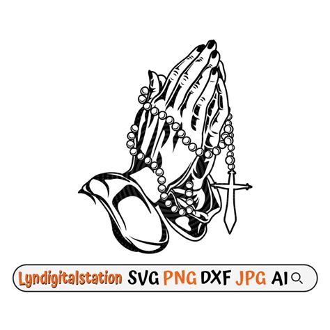 Praying Hands Svg Hand With Rosary Clipart Rosary Beads Cut File
