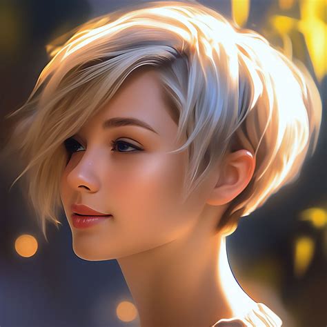 Beautiful Girl Very Short Hair Symmetry To The Lefthighlighting