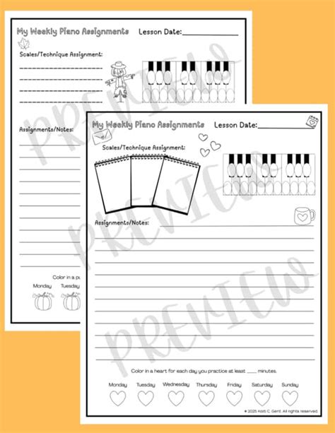 Seasonal Pack Of Weekly Piano Lesson Assignment Sheets By Kaiti Keys