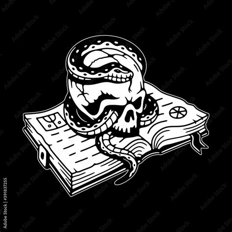 Spellbook With Skull And Snake White Black Background Stock Vector