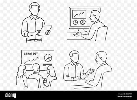 Business Strategy And Data Analysis Line Art Set Minimal Vector