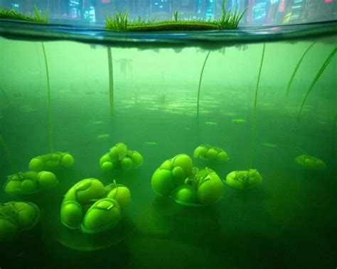 ai art generator peas growing in shallow water at the edge of a lake