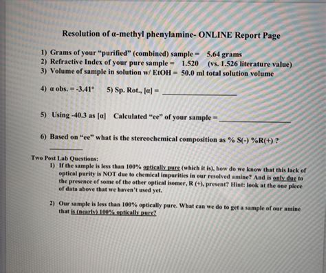 Solved Specific Rotation Calculations The Observed Rotation