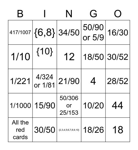 Probability Review Bingo Card