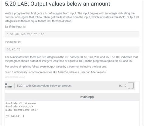 Solved 520 Lab Output Values Below An Amount Could I