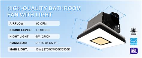Akicon Bathroom Exhaust Fan With Light 90 Cfm 1 5 Sones