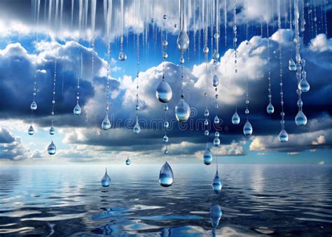 Serene Rain Descent Translucent Drops In Fading Light Stock