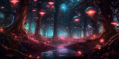 Premium Photo Night And Gloomy Fantasy Forest Scene Generative Ai