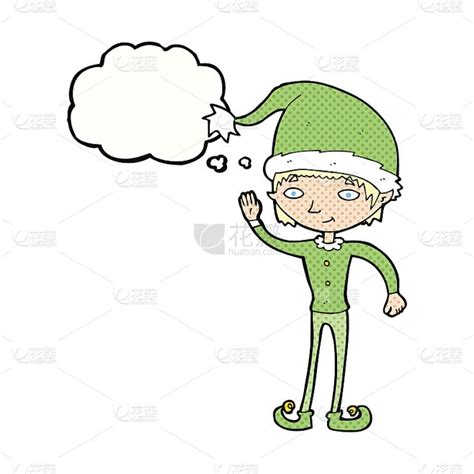 卡通圣诞小精灵挥舞着思想泡泡素材 花瓣网