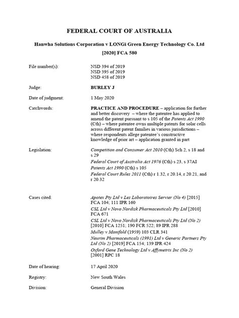 Hanwha Solutions Corporation V Longi Green Energy Technology Co Ltd