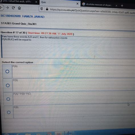 sta301 grand quiz screenshot 2020 vu grand quiz assignment gdb past