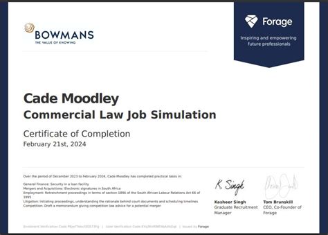 Obtained A New Certification Bowmans South Africa Commercial Law Job Simulation 2024 From