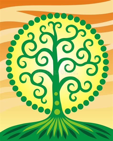 Tree Of Life With Sun And Moon Spiritual Symbolic Symbol Yellow Orange And Black Stock Vector
