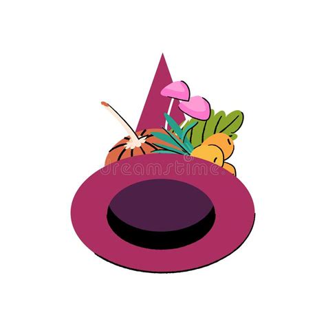 Magic Witch Hat With Mushroom Pumpkin Berry Isolated On White