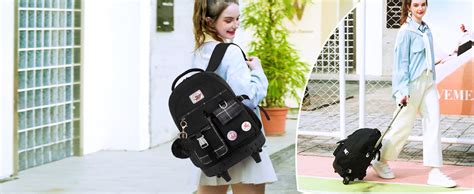 Rolling Backpack For Girls 20 Women Roller Wheels Bookbag Laptop Wheeled Suitcase School