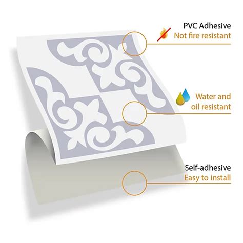 24 Pieces 15x15cm Osborne Monocromatic Light Grey Victorian Tile Stickers