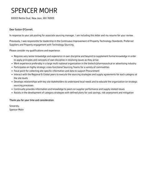 Associate Sourcing Manager Cover Letter Velvet Jobs