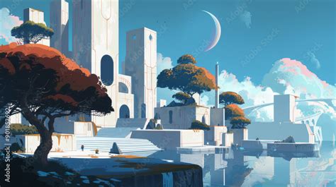 Illustrate A Scene Where Modern And Traditional Architectural Elements