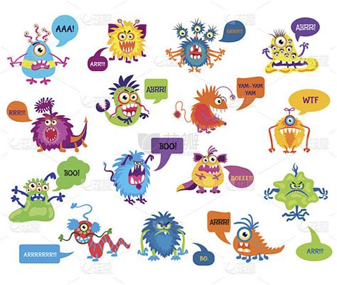 卡通傻怪物与搞笑的题字矢量插图