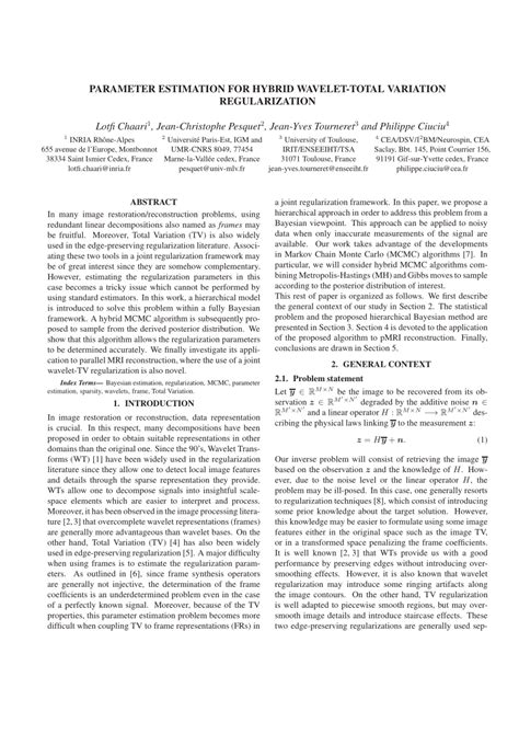 Pdf Parameter Estimation For Hybrid Wavelet Total Variation