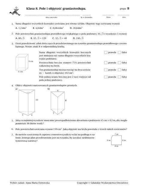 Kl 8 Pola Objetosc Graniastoslupy Gr B Pdf