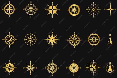 Premium Vector Set Of Golden Compass Rose Or Golden Wind Rose Collection Of Gold Compass Rose