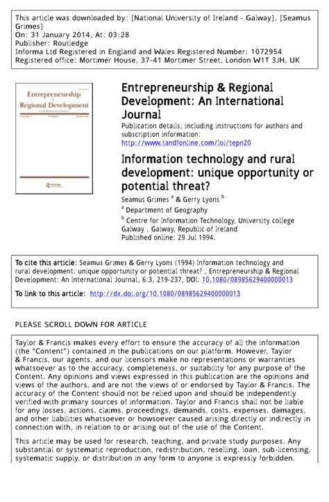 Pdf Information Technology And Rural Development Unique Opportunity