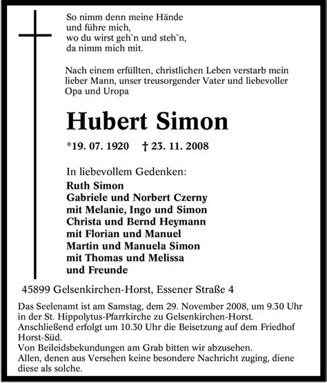 Traueranzeigen Von Hubert Simon Trauer In Nrwde