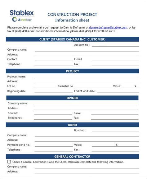 Construction Project Data Sheet Template At Amiarosetemplate