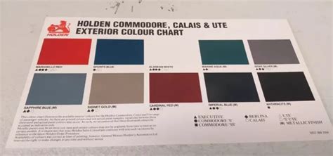 Holden Commodore Calais And Ute Colour Chart Eur 937 Picclick It