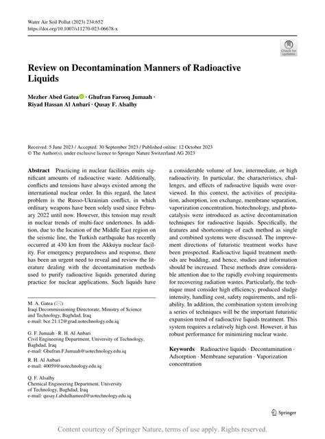 Review On Decontamination Manners Of Radioactive Liquids Request Pdf