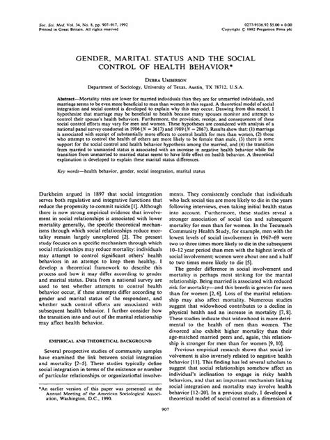 Gender Marital Status And The Social Pdf Behavior Marriage
