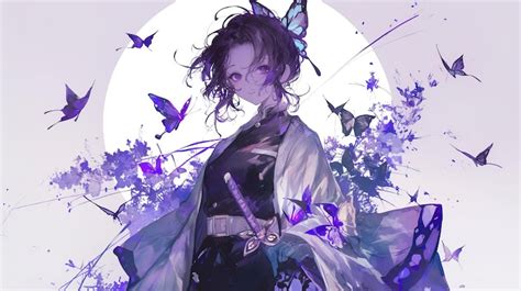 Premium Photo Anime Girl With Butterfly Hair Ornament And Sword
