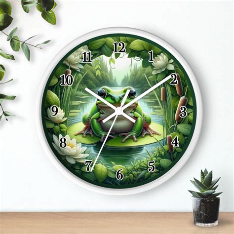 Wall Clock Green Tree Frog Pond Lily Pads 3 Colors 10x10 Inch Etsy
